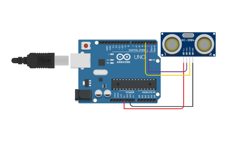 Circuit design Teste Sensor ultrasonico com Arduino - Tinkercad