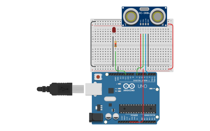 Circuit design Ultrasound sensor read distance | Tinkercad