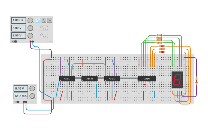 Circuit design Copy of 7-segment with clock - Tinkercad