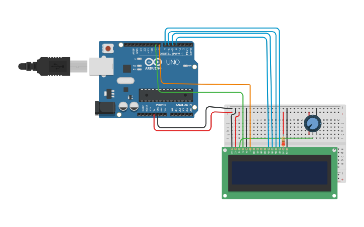 Circuit design LCD 16X2 | Tinkercad