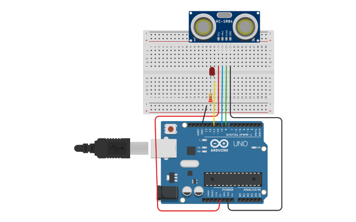 Circuit design Bloques Sensor de Ultrasonidos - Tinkercad