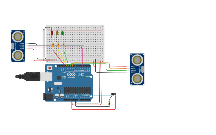 Circuit design Sensor de Ultrasonido #2 - Tinkercad