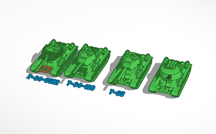 3D design T-34-85 Medium Tank and T-34-100 tank - Tinkercad