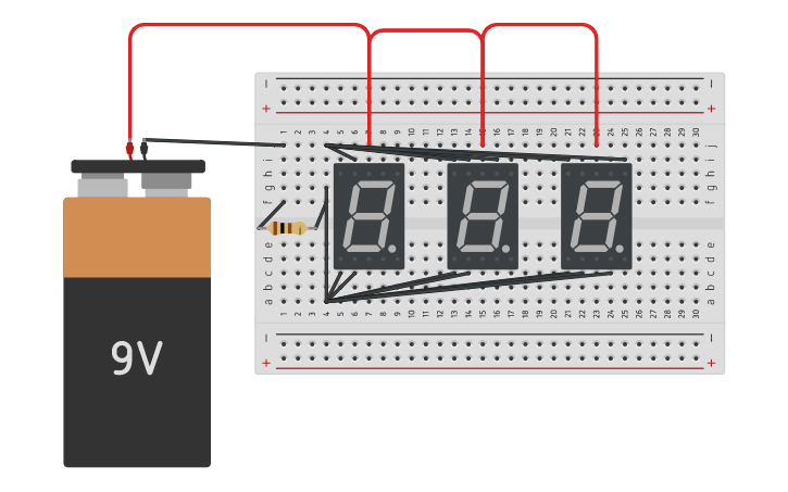 Circuit design LED 7 display - Tinkercad