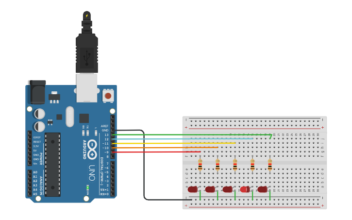 Circuit design Desafio 2 - Loop For | Tinkercad