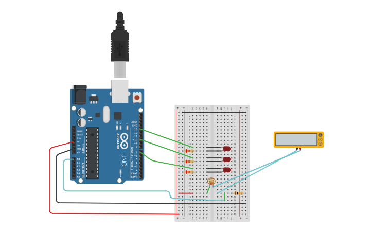 Circuit design Farola (resistencia LDR) - Tinkercad