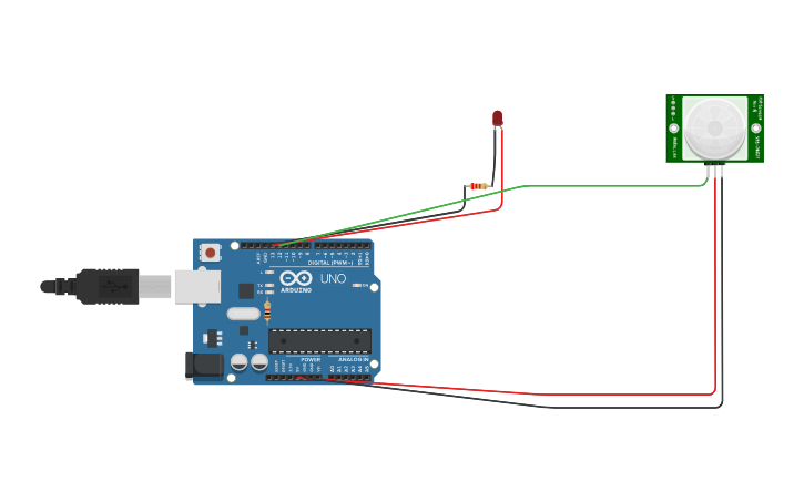Circuit design 6. Sensor gerak (PIR) | Tinkercad