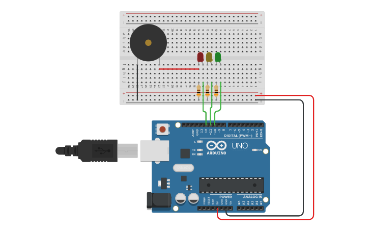 Circuit design Semaforo - Tinkercad