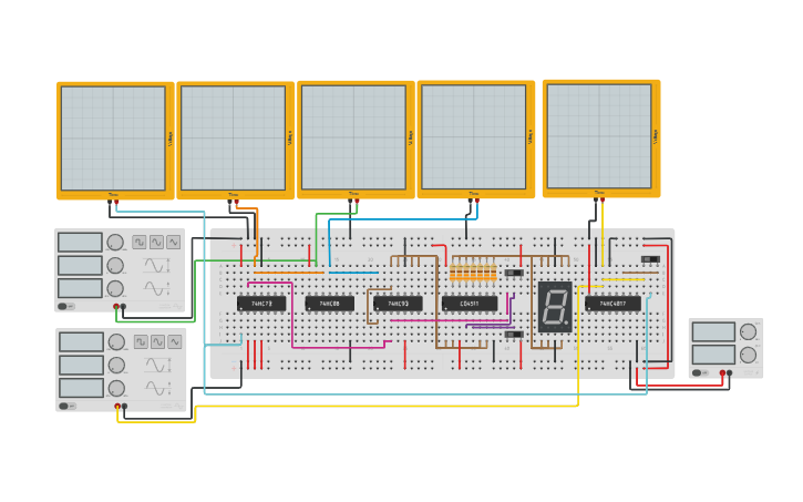 Circuit design frequency Counter (1 Digit Timebase x1x10) | Tinkercad