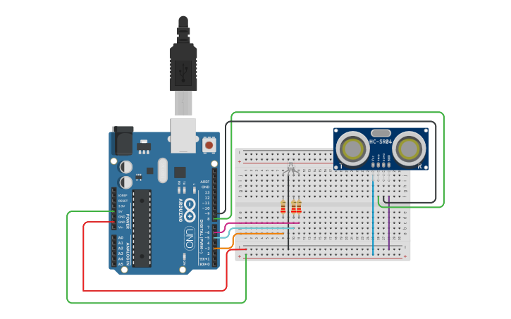 Circuit design HC-SR04 Mesafe Sensörü | Tinkercad