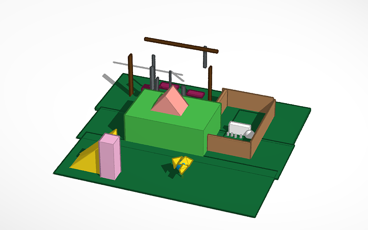 3D design house with a big playground and a sheep | Tinkercad