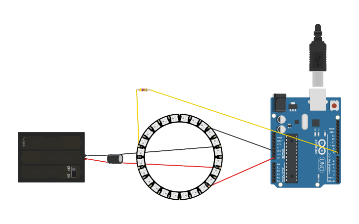 Circuit design external powered neopixel ring | Tinkercad