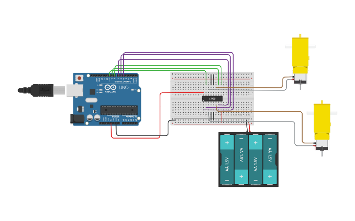 Circuit design MONTAJE Y PROGRMACIÓN DE MOTORES - Tinkercad