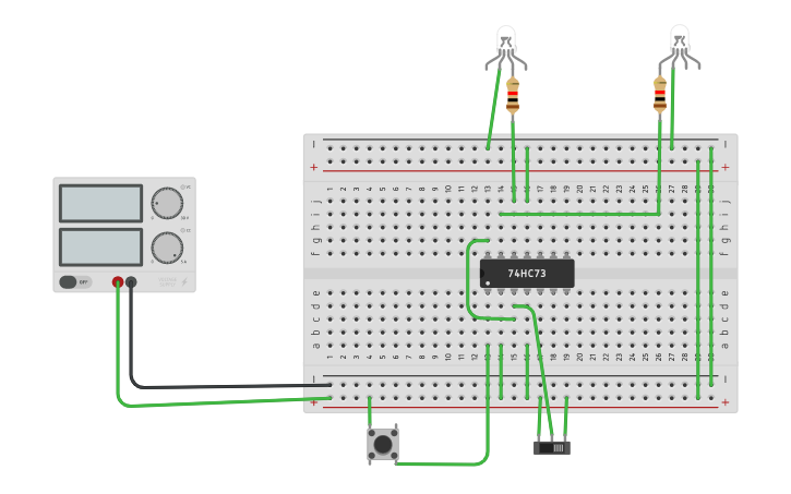 Circuit design T flip flop 19it085 | Tinkercad