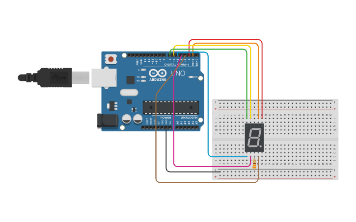 Circuit design DISPLAY 7 SEGMENTOS | Tinkercad