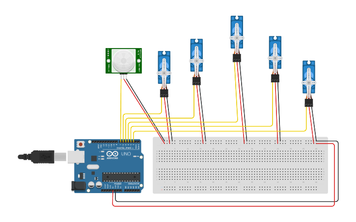 Circuit Design Octavo Ejercicio Control De Servomotores Con Sensor Pir Tinkercad