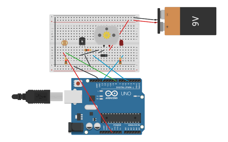 Circuit design Ldr motor - Tinkercad