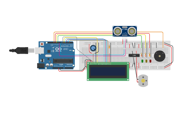Circuit Design Simulasi Sensor Parkir Dengan Indikator Lcd Led Dan