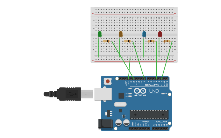 Circuit design Traffic light System - Tinkercad
