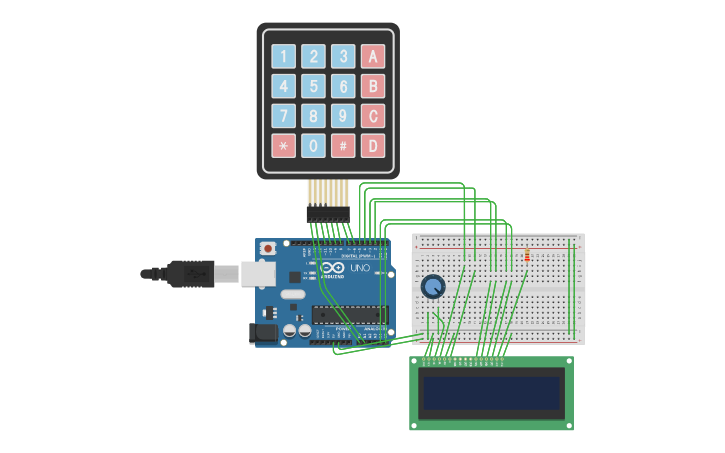 Circuit design Keypad + LCD - Tinkercad