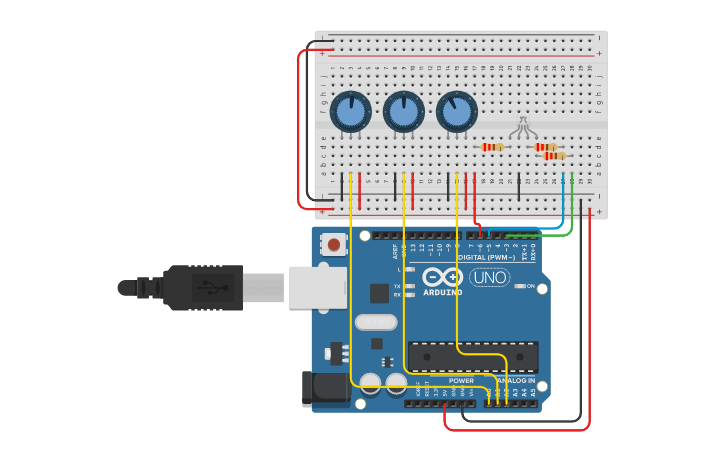 Circuit design Potenciómetros (5A) | Tinkercad