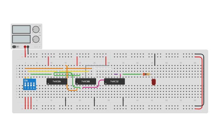Circuit design 3 entradas una salida | Tinkercad