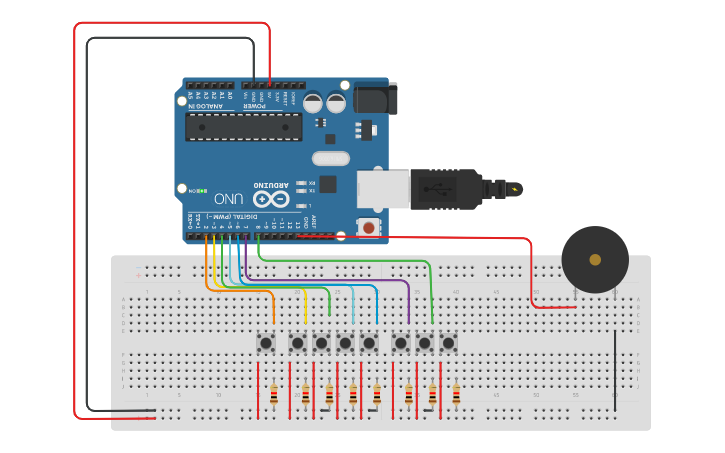 Circuit design piano, ARDUINO - Tinkercad
