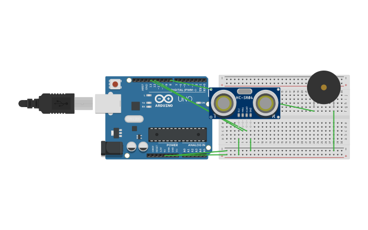Circuit design Ultrasound sensor - Tinkercad