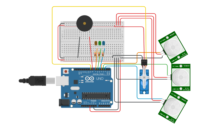 Circuit design PIR Alarm - Tinkercad
