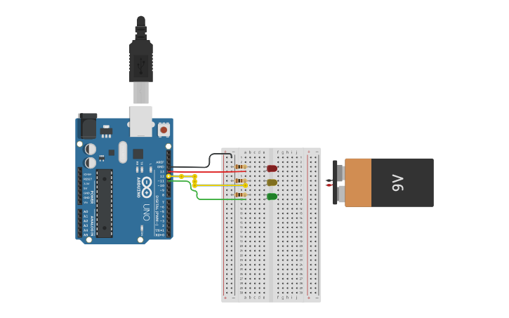 Circuit design tarea de arduino, semaforo :) | Tinkercad