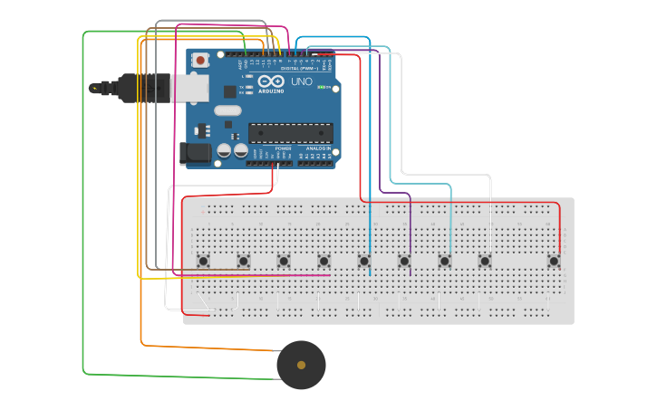 Circuit design piano con arduino | Tinkercad