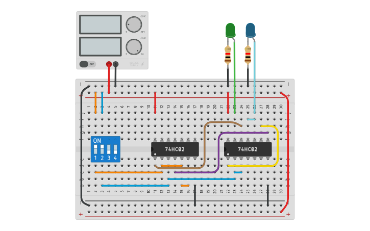 Circuit design Half adder using NOR Gate - Tinkercad