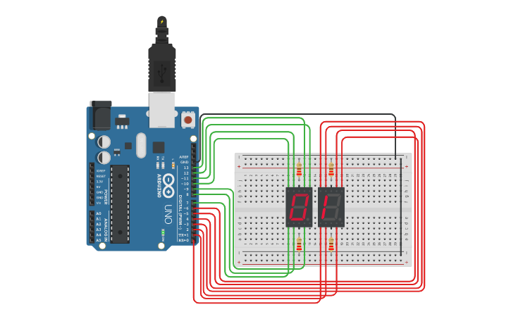 Circuit design Nested Loop Hexadecimal - Tinkercad