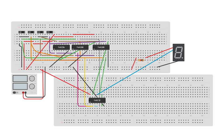 Circuit design Decodificador - BCD - 7 Segmentos - Grupo JBA - Tinkercad