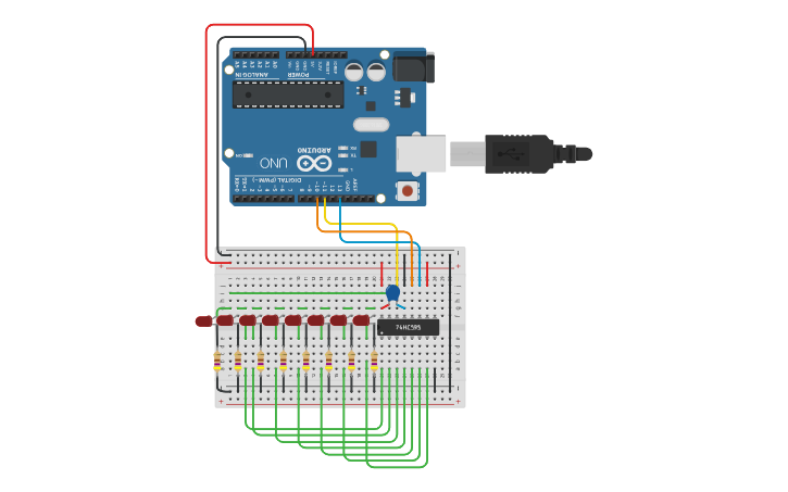 Circuit design ShiftRegister with Arduino Uno - Tinkercad