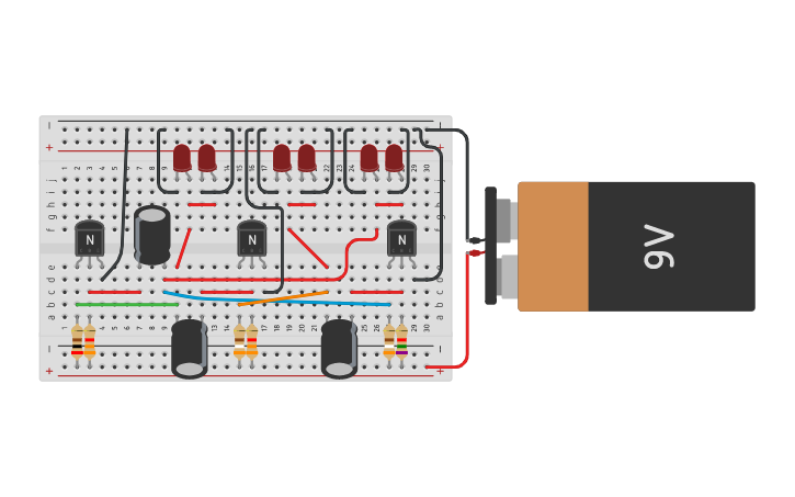 Circuit design Jason Ou super LED Chaser | Tinkercad