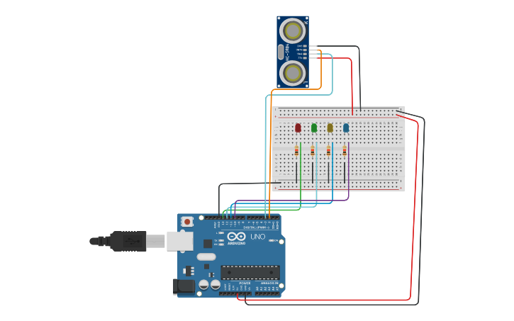 Circuit design Iluminación gradual (sensor de distancia) | Tinkercad