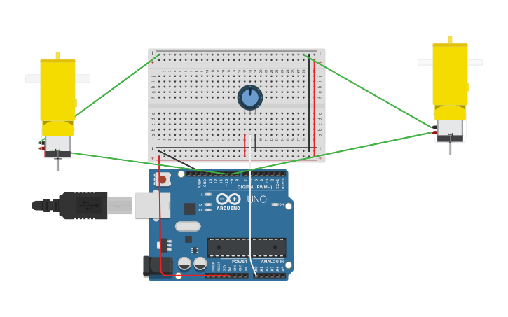 Circuit design car steering using potentiometer - Tinkercad