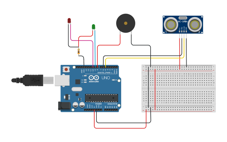 Circuit design Burglar alarm with Ultrasonic Sensor - Tinkercad