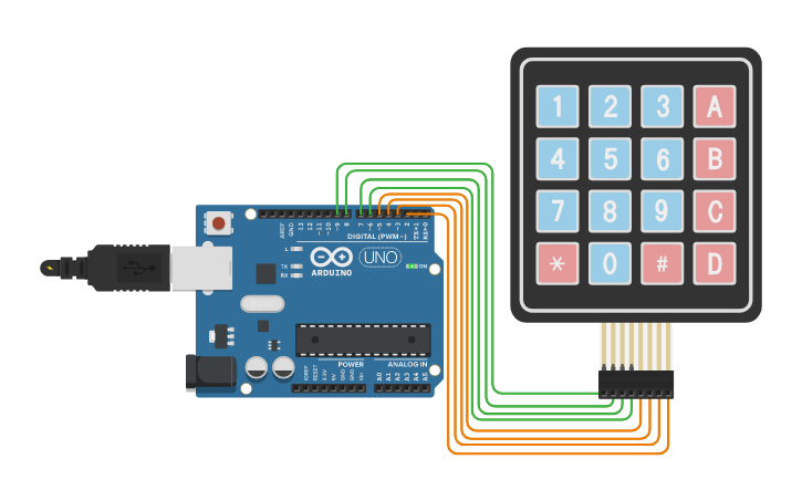 Circuit design Keypad+Led - Tinkercad