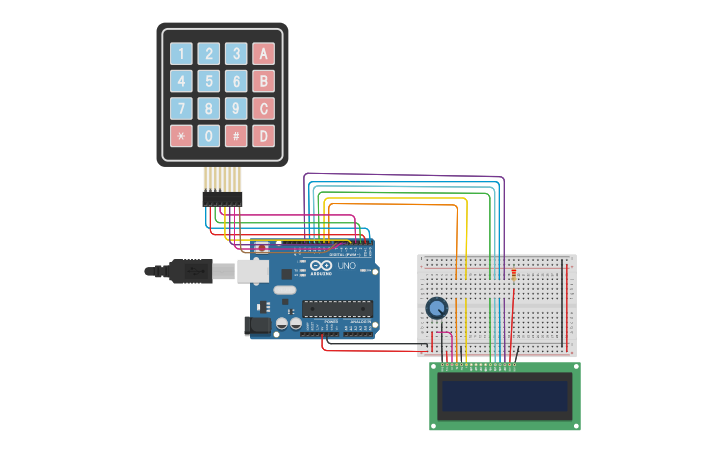 Circuit design Print 4x4 Keypad Input to LCD | Tinkercad