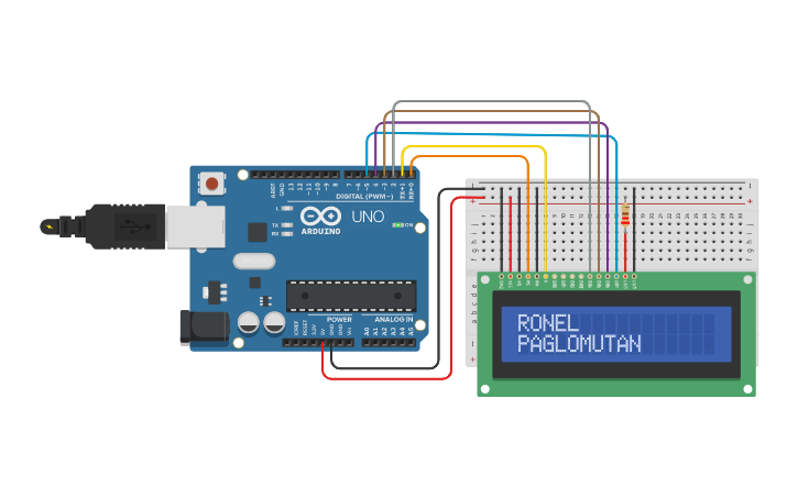 Circuit design Final Scroll LCD Display | Tinkercad