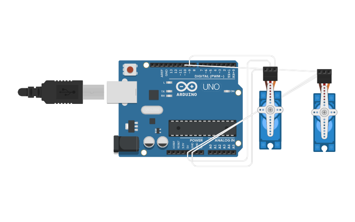 Circuit Design Arduino με δυο Servo κινητηρες Tinkercad