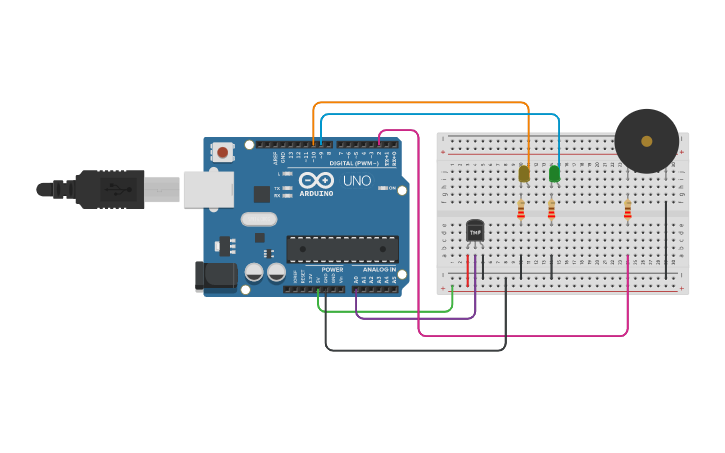 Circuit design Practica 7 Sensor de temperatura - Tinkercad Circuit design Practica 7 Sensor de temperatura - Tinkercad