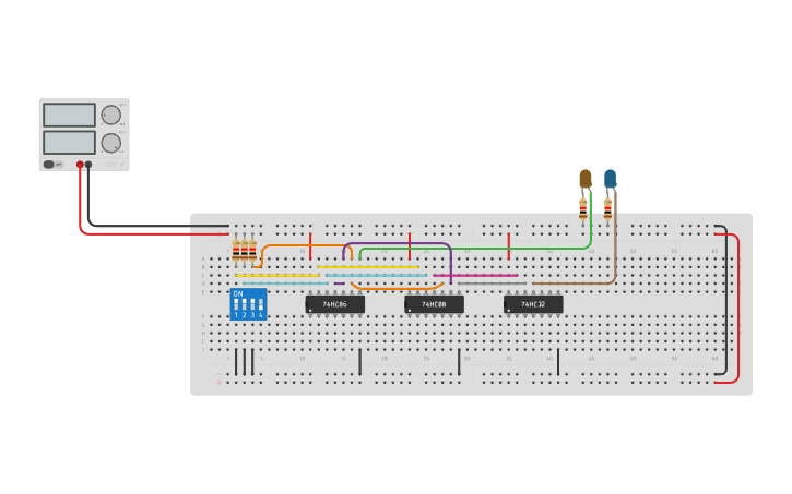 Circuit design Sumador binario con acarreo - Tinkercad