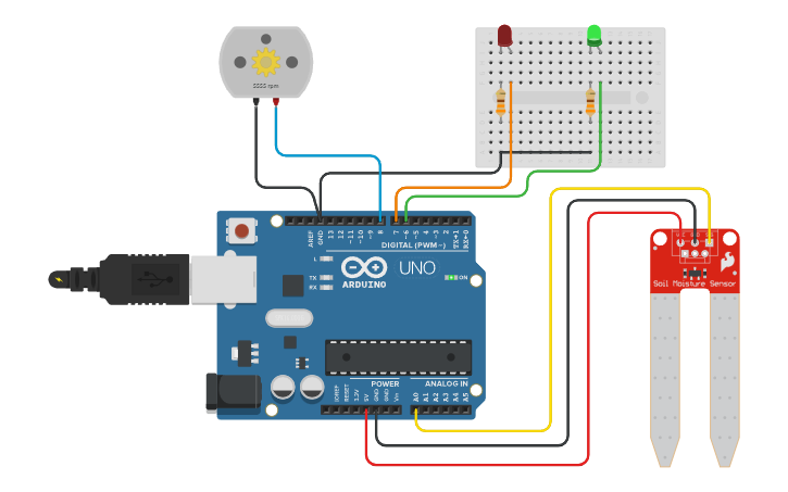 Circuit design SOIL MOISTURE - Tinkercad