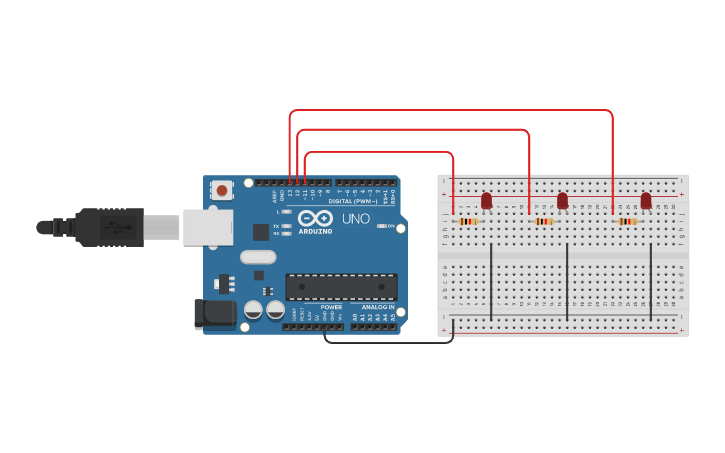 Circuit design Blinking LED using loops(while) - Tinkercad