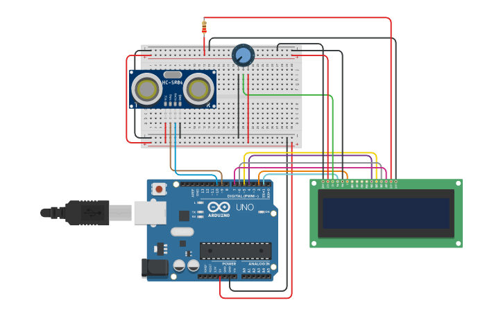 Circuit design Ultrasonic Distance Sensor - Tinkercad