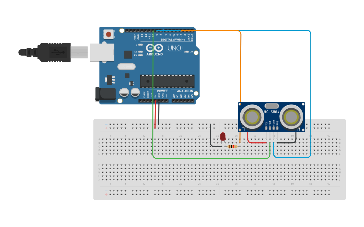 Circuit design Sensor Ultrasonico - Tinkercad