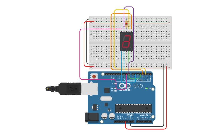 Circuit design Interfacing Seven Segment Display using Arduino | Tinkercad